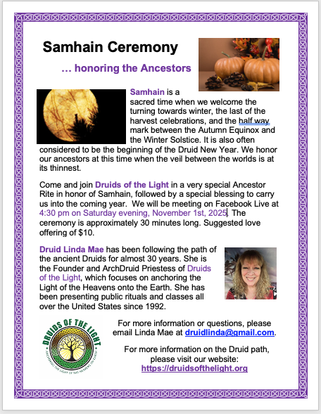 Samhain Ceremony on November 1st | Druids of the Light
